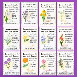 Birth Flower New Baby Card: Printable PDF, 5x7 Templates (digital ...