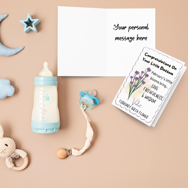 Birth Flower New Baby Card: Printable PDF, 5x7 Templates (digital ...