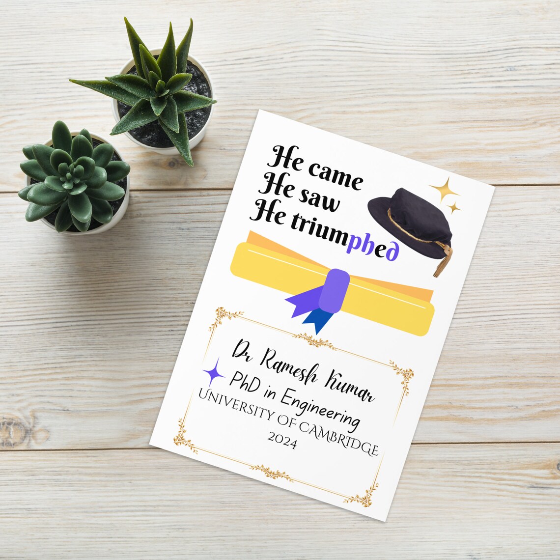 Phd Graduation Card for Him: Doctoral Cap Design, Congratulations Gift ...