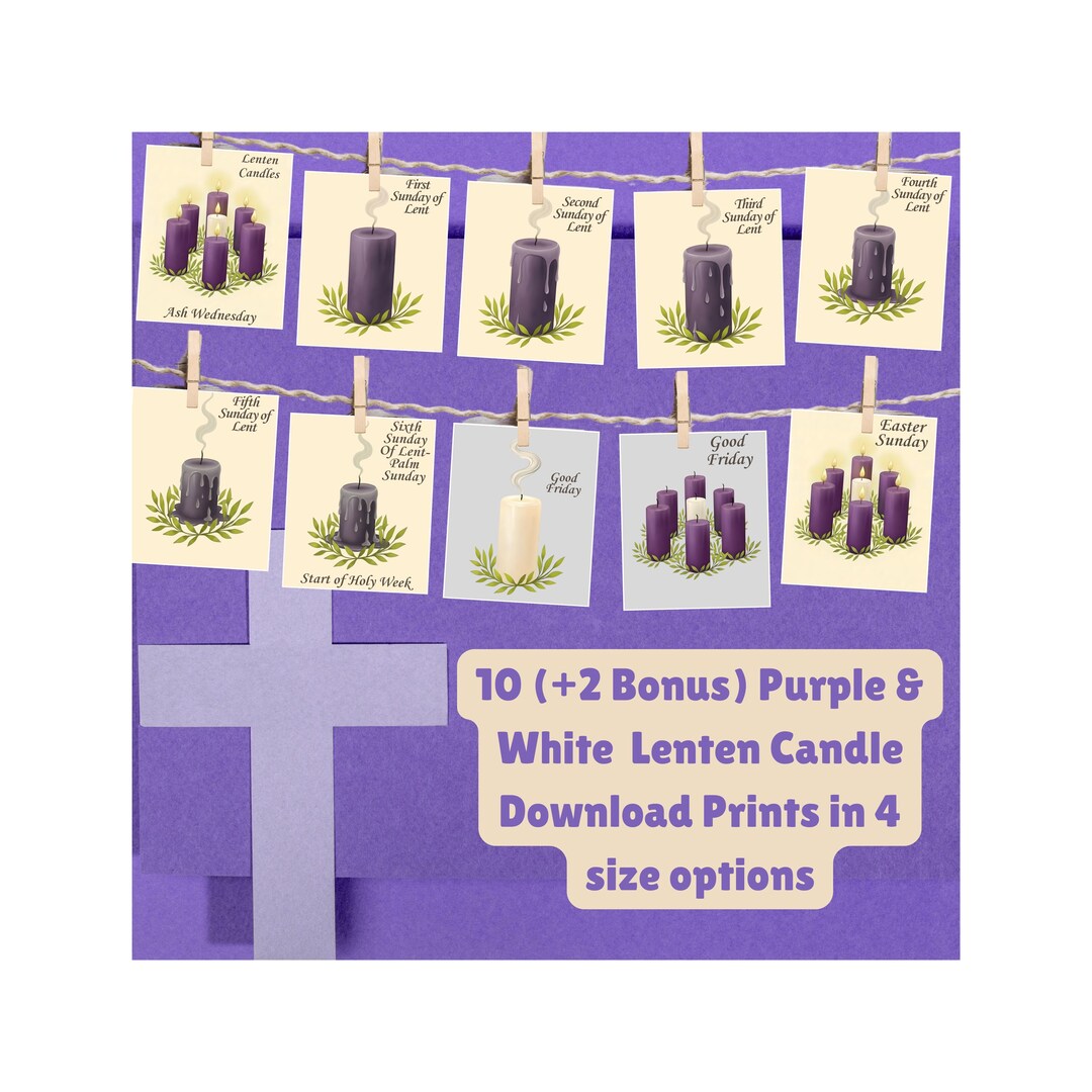 Lenten Candle Prints Purple and White: Lent Bulletin Board Kit, Lent ...