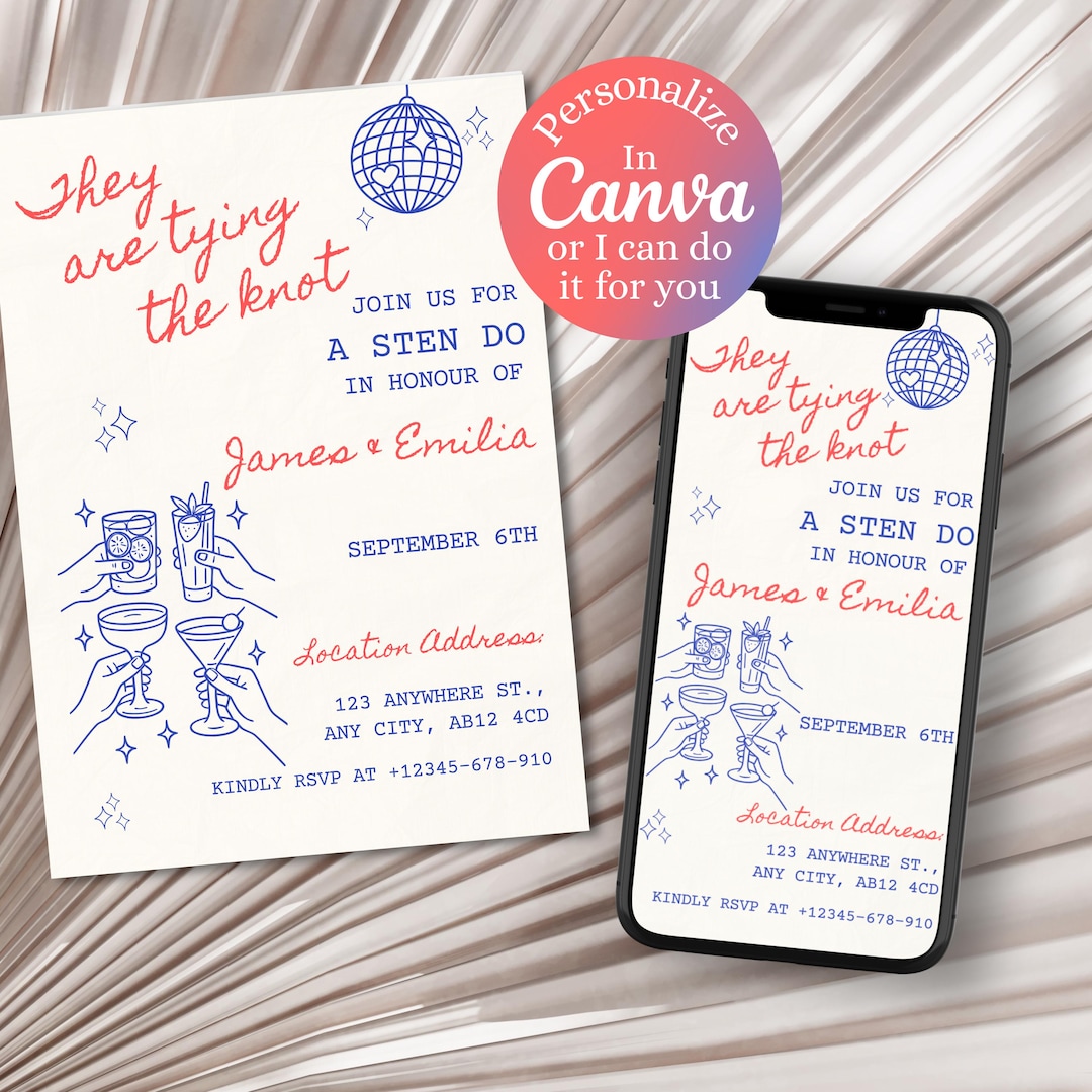 Editable Sten Party Invitation: Joint Stag & Hen, Hand-drawn Design ...