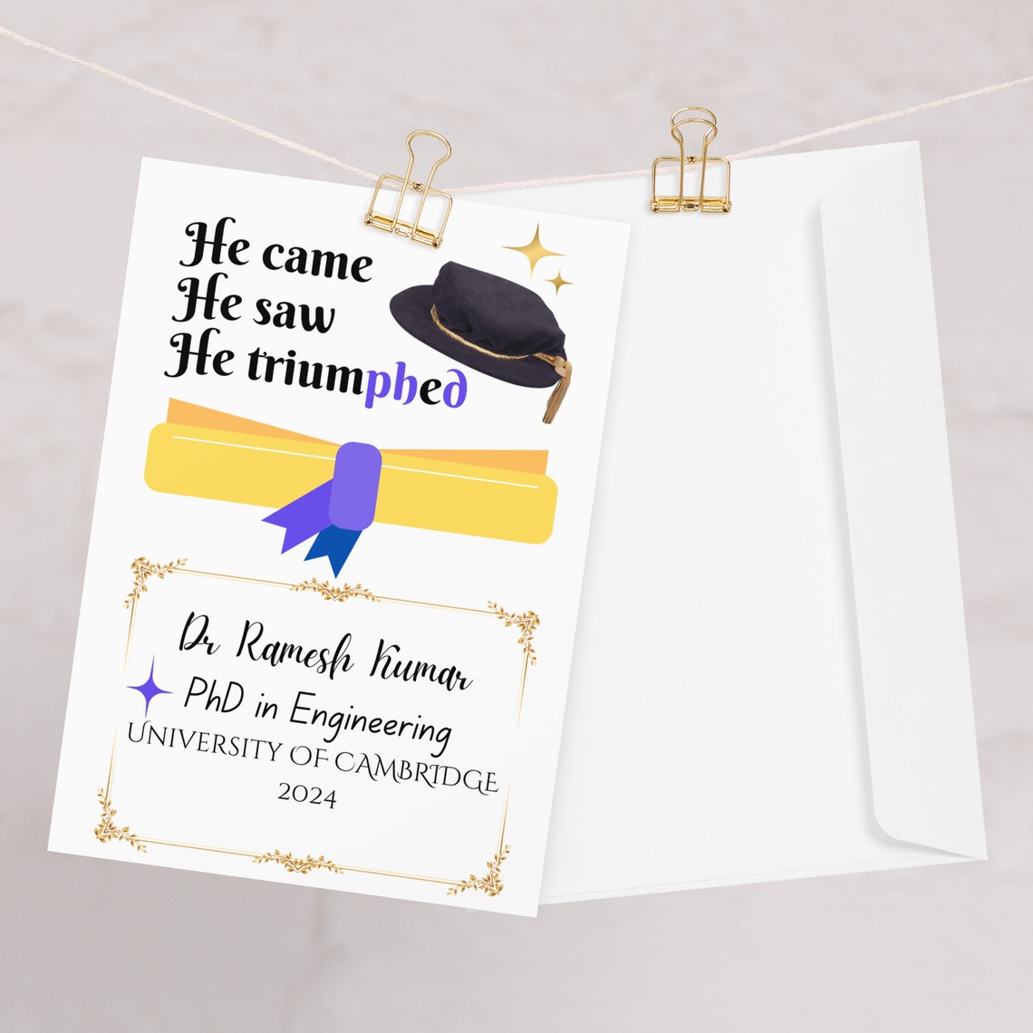 Phd Graduation Card for Him: Doctoral Cap Design, Congratulations Gift ...