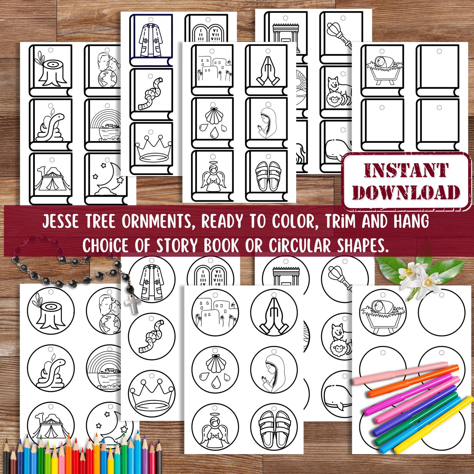 Printable Jesse Tree Ornaments, Jesse Tree Activity, Catholic Advent ...