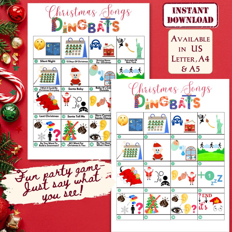 Printable Christmas Quiz Christmas Song Dingbats Game Fun Holiday Games ...