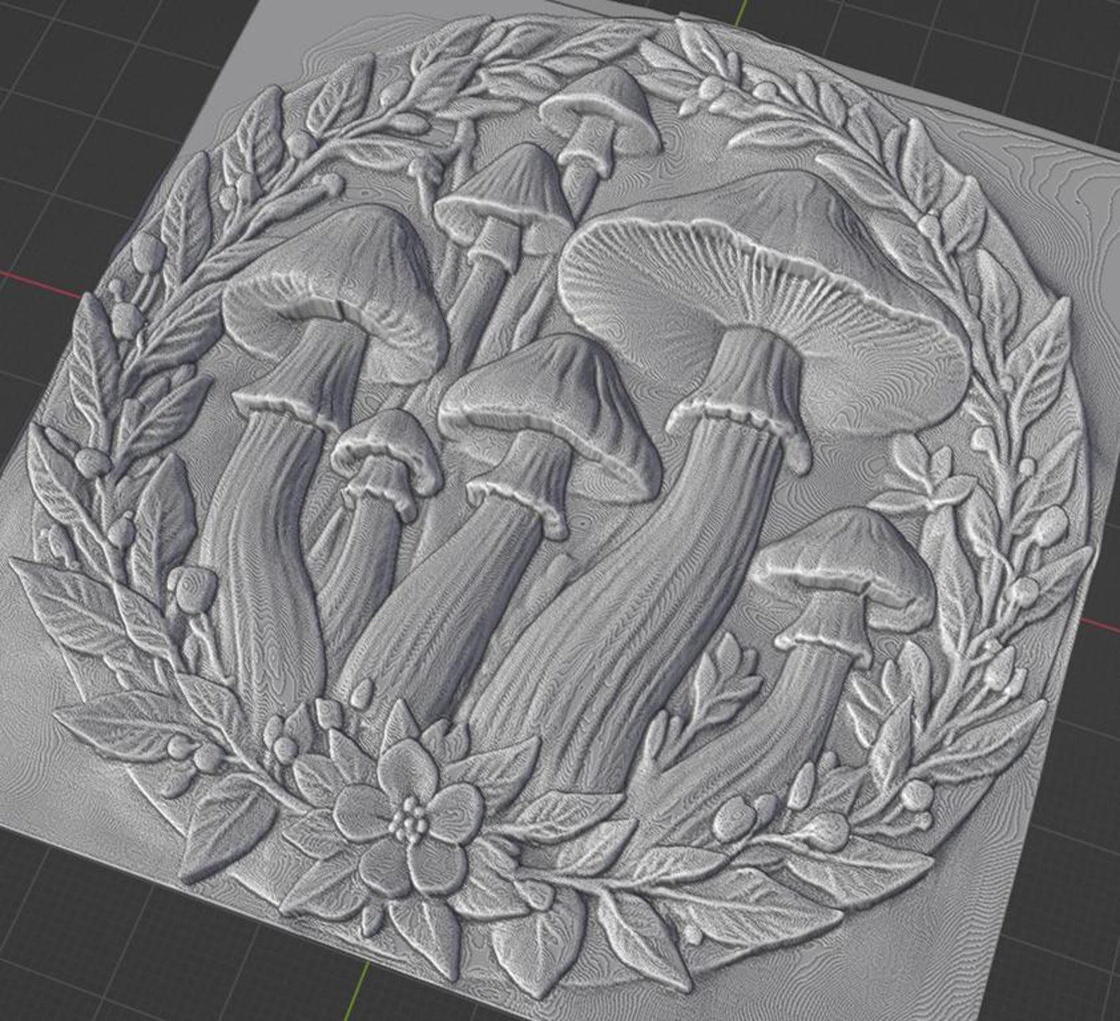 Mushroom Wreath STL File for CNC | Bas Relief 3D Model for Woodworking ...