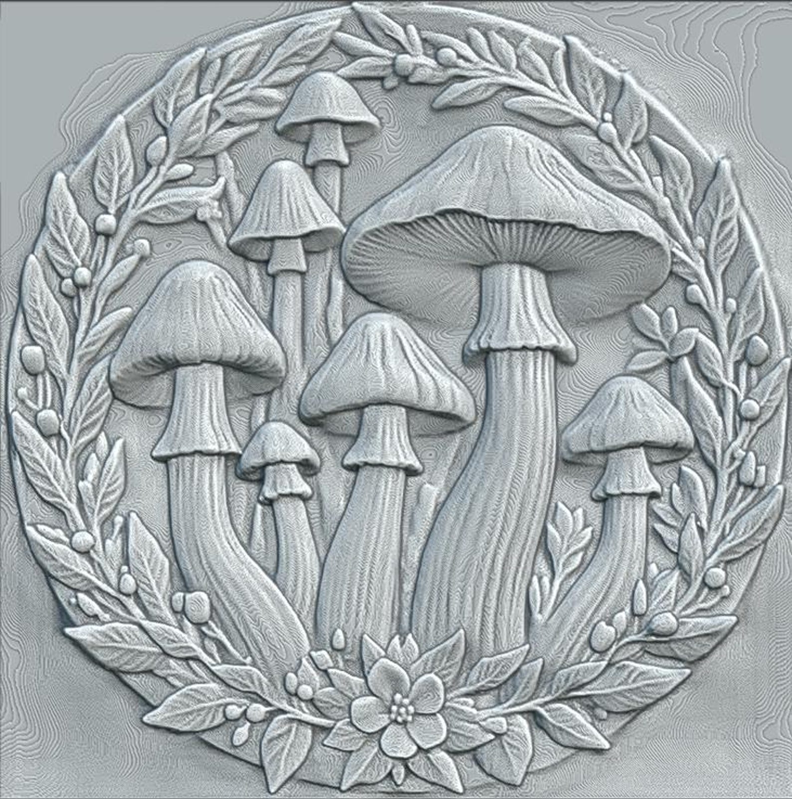 Mushroom Wreath STL File for CNC | Bas Relief 3D Model for Woodworking ...