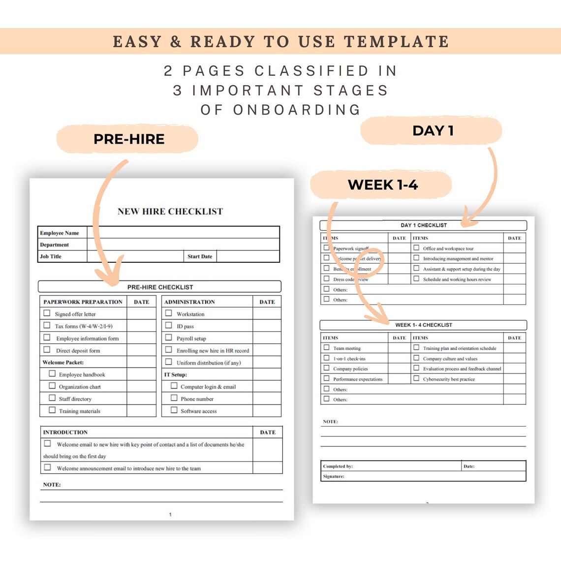 New Hire/employee Checklist Template, Employee Onboarding Template, HR ...