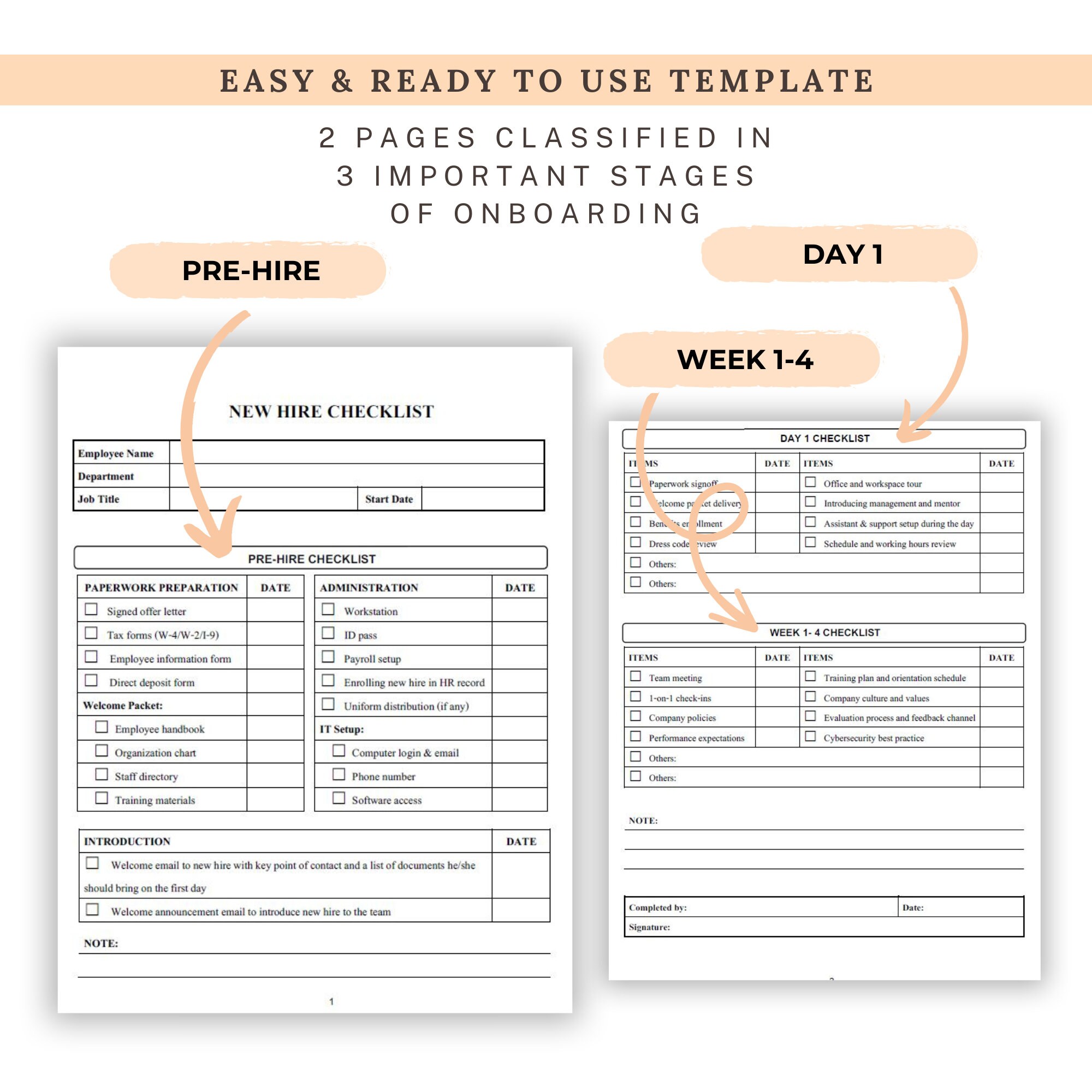 New Hire/employee Checklist Template, Employee Onboarding Template, HR ...