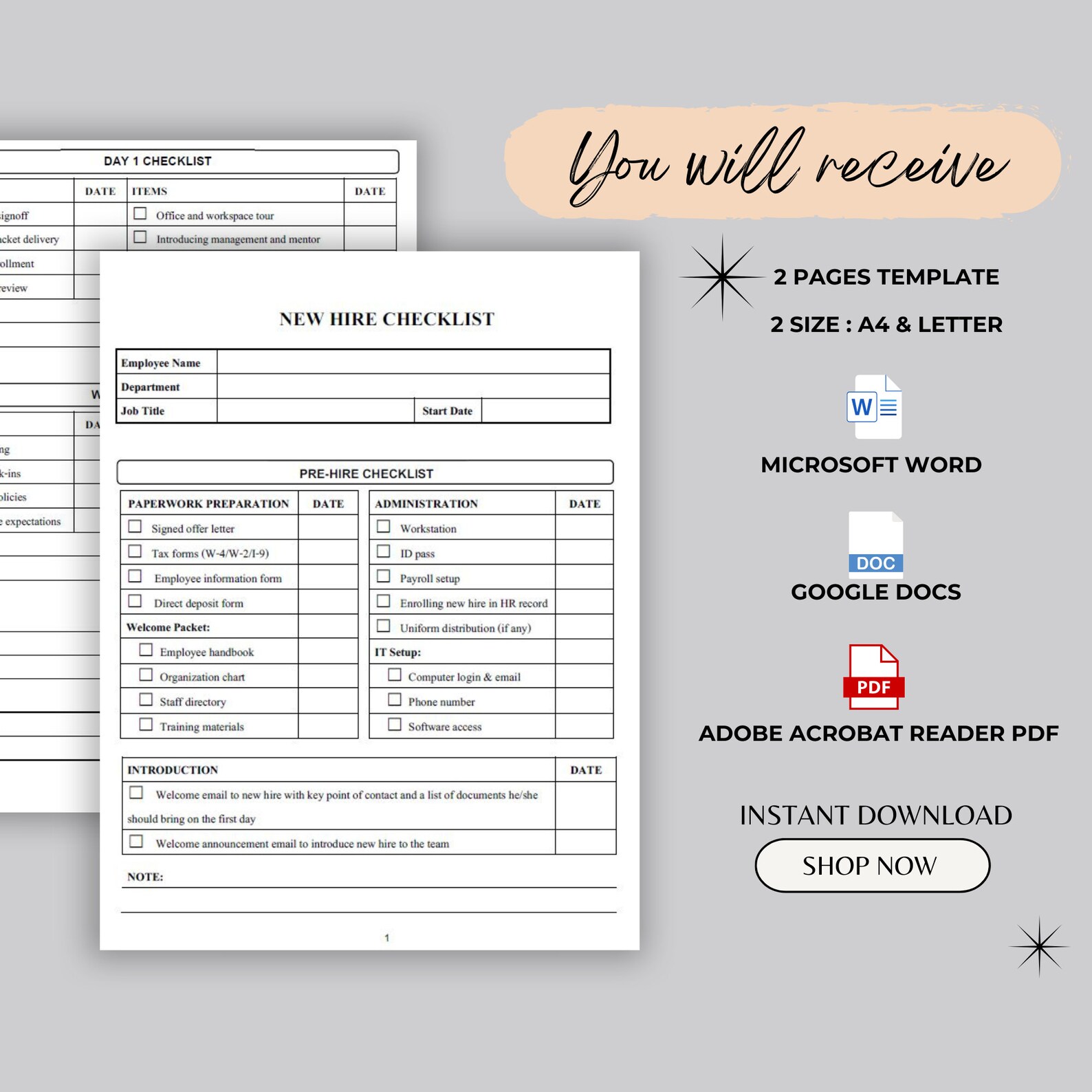New Hire/employee Checklist Template, Employee Onboarding Template, HR ...