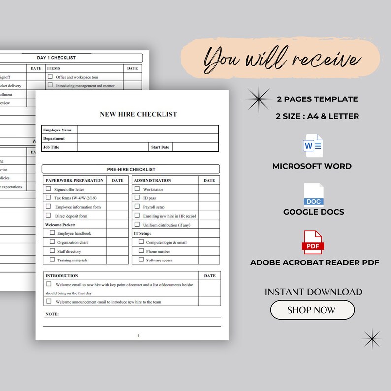 New Hire/employee Checklist Template, Employee Onboarding Template, HR ...