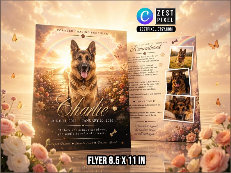 Pet Memorial Program Template Canva Editable Dog Funeral Poster Welcome ...