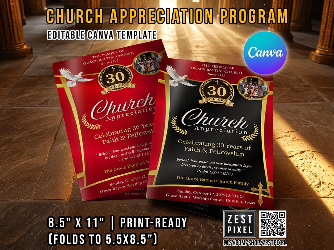 Church Appreciation Program Template | Editable Canva Brochure (8.5x11 ...