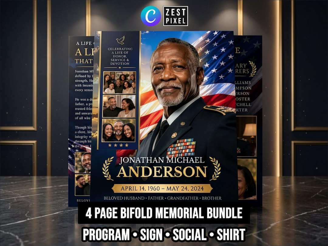 Military Editable Funeral Program Bundle: Memorial Sign, Social Media ...