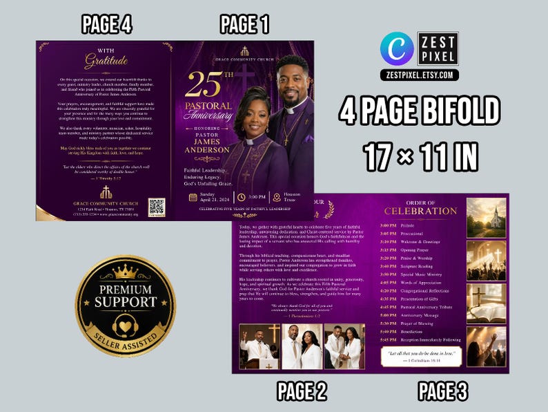 Pastor and Wife Anniversary Program Canva, Church Celebration Program ...