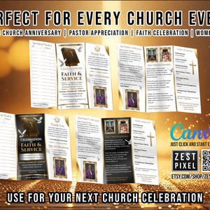 Church Brochure White Template | 3-fold Church Program | Editable Canva ...