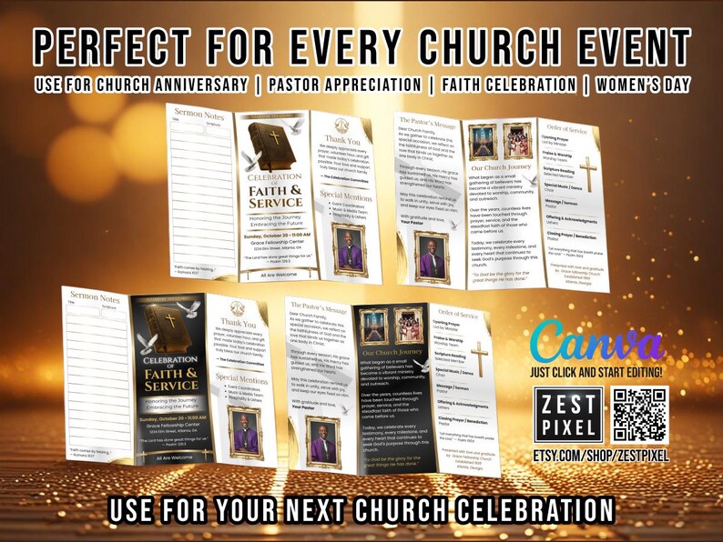 Church Brochure White Template | 3-fold Church Program | Editable Canva ...