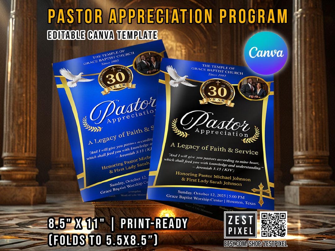 Pastor Appreciation Program Template | Church Event Flyer (canva ...