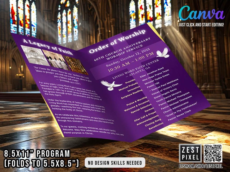 Church Anniversary Program Template: Editable Bifold Design (8.5x11 ...