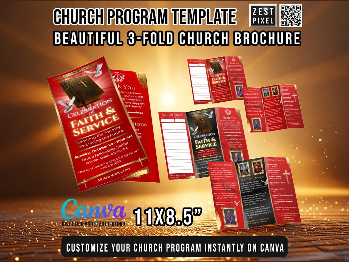 Church Brochure Template | 3-fold Church Program Canva | Faith ...