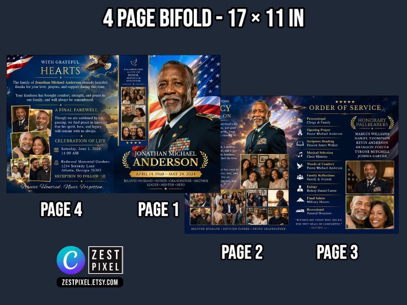Military Editable Funeral Program Bundle: Memorial Sign, Social Media ...