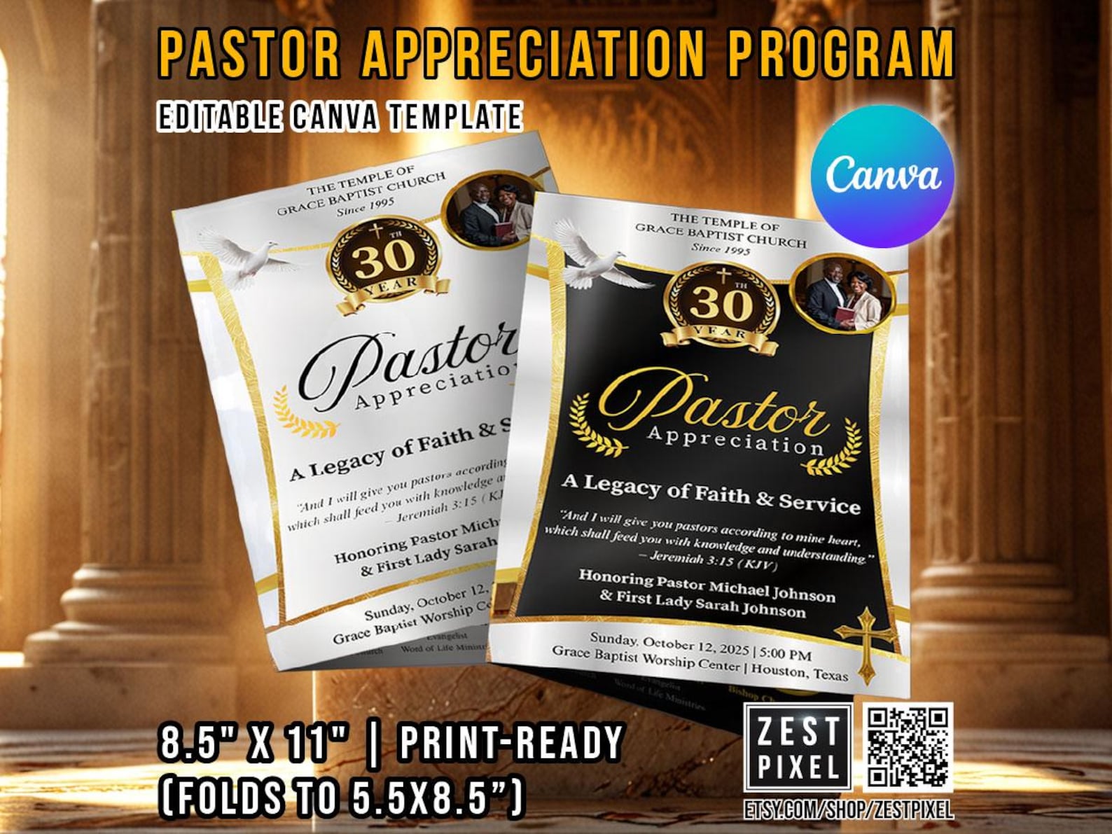 Pastor Appreciation Program Template | Editable Church Service (canva ...