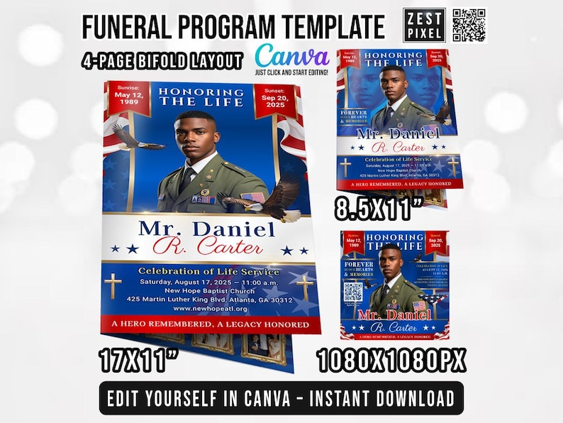 Military Funeral Program Template – 4-page Bifold Canva Design (digital ...