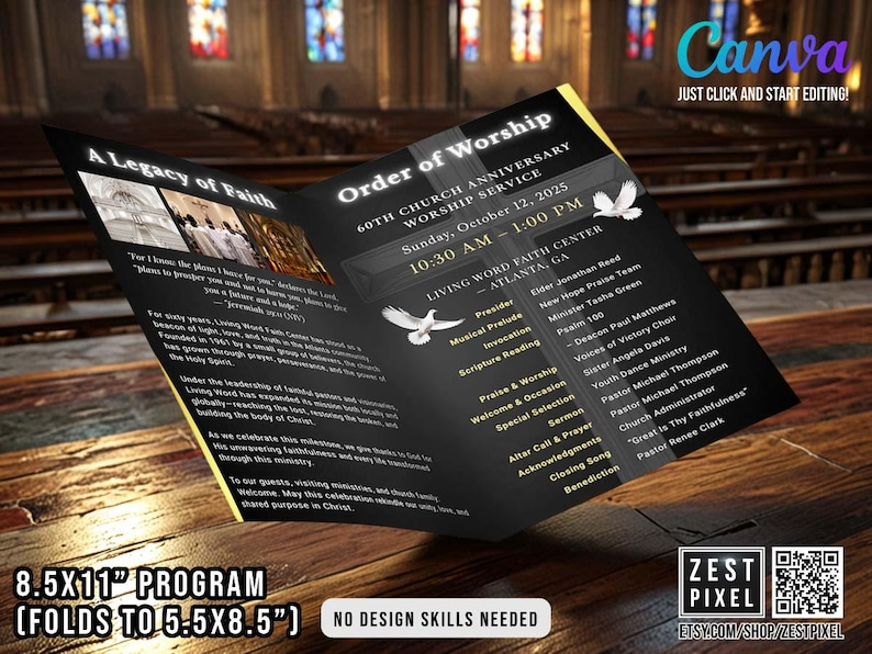 Church Anniversary Program: Editable Bifold Canva Template (8.5x11 ...