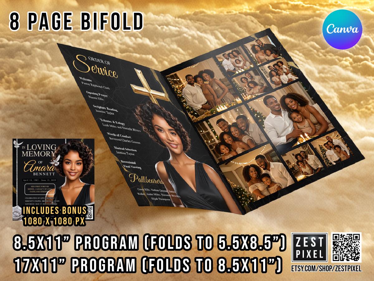Elegant Black Funeral Program Template: Editable Canva Obituary ...