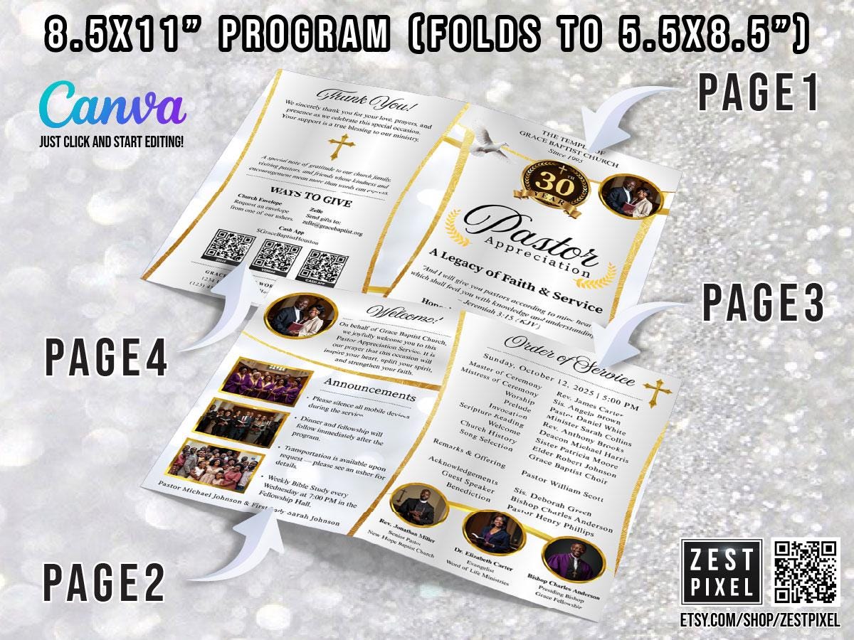 Pastor Appreciation Program Template | Editable Church Service (canva ...