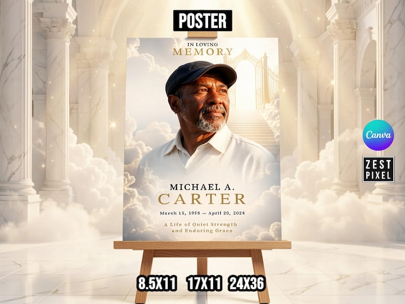 Elegant Funeral Program Trifold Template Canva Editable Celebration of ...