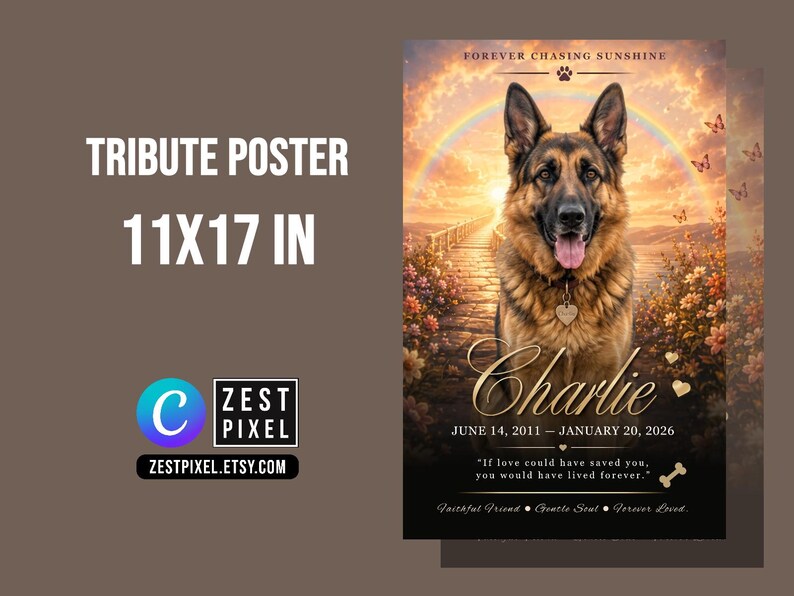 Pet Memorial Program Template Canva Editable Dog Funeral Poster Welcome ...