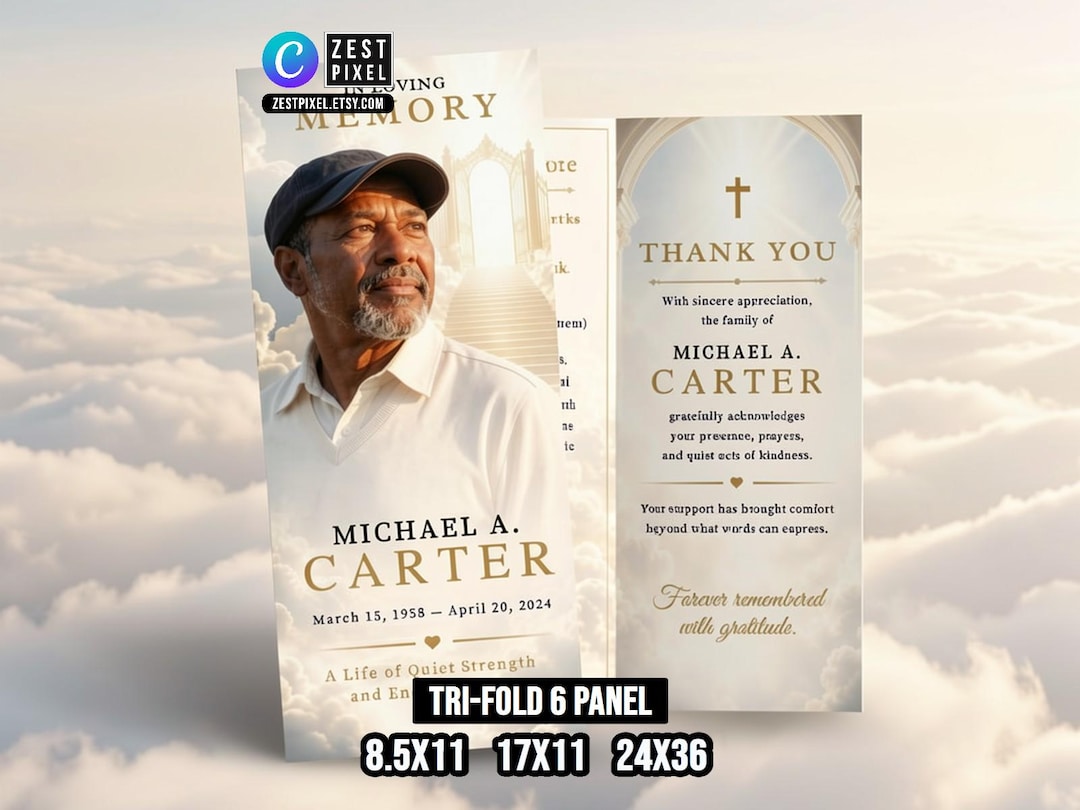 Elegant Funeral Program Trifold Template Canva Editable Celebration of ...