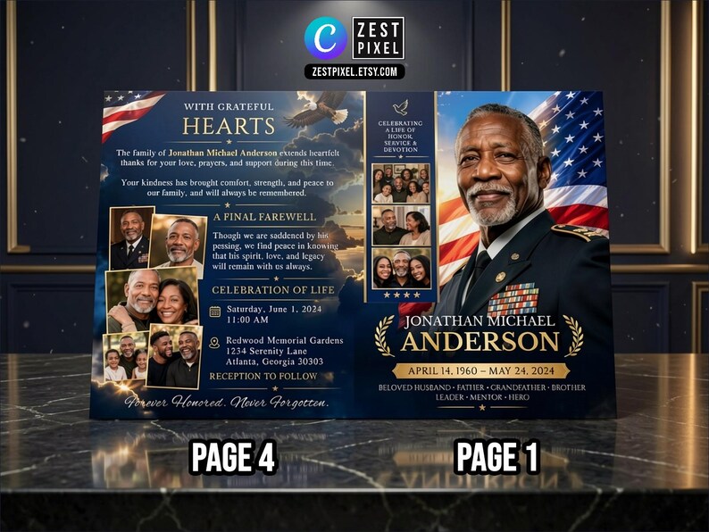 Military Editable Funeral Program Bundle: Memorial Sign, Social Media ...
