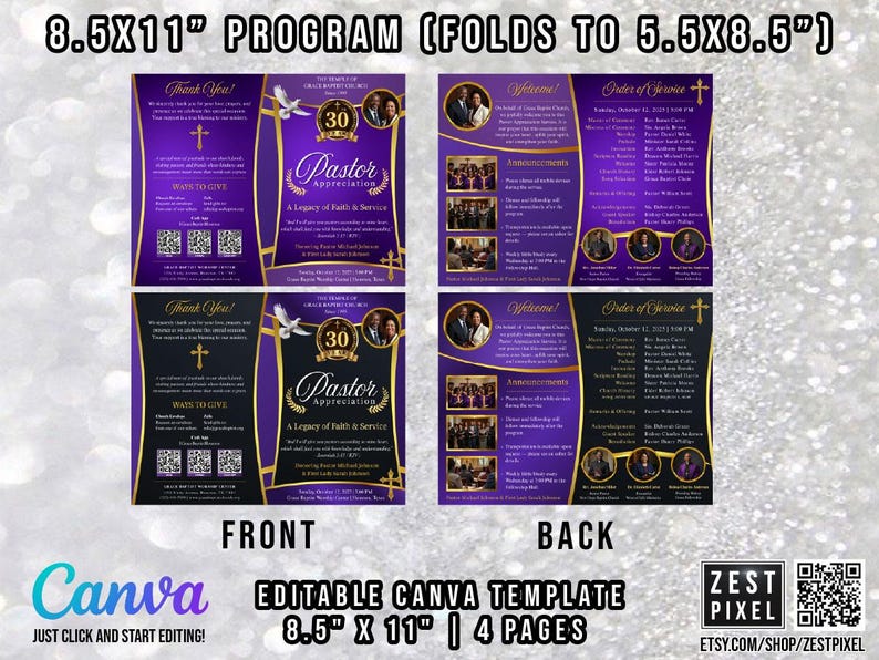 Editable Pastor Appreciation Program Template | Canva Church Service ...