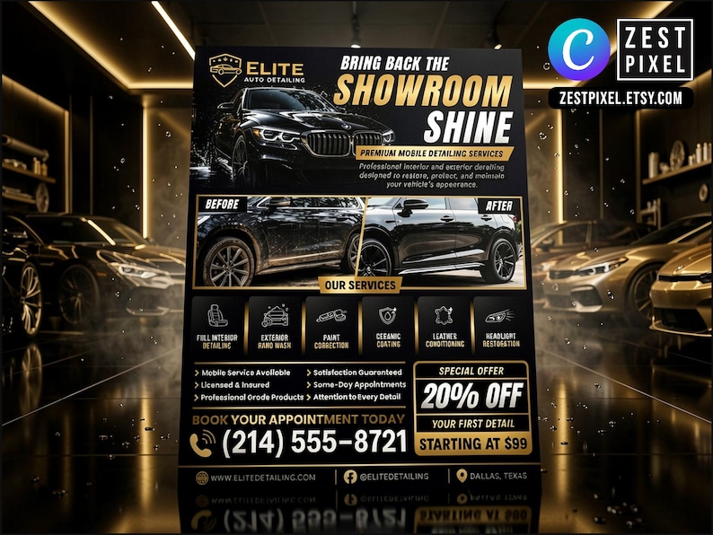 Canva Auto Detailing Flyer Template: Mobile Car Wash Marketing (digital ...