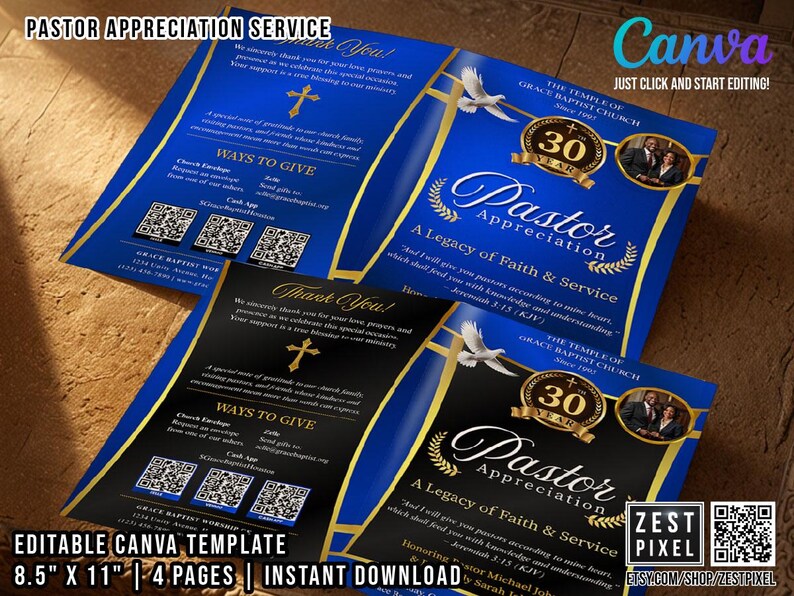 Pastor Appreciation Program Template | Church Event Flyer (canva ...