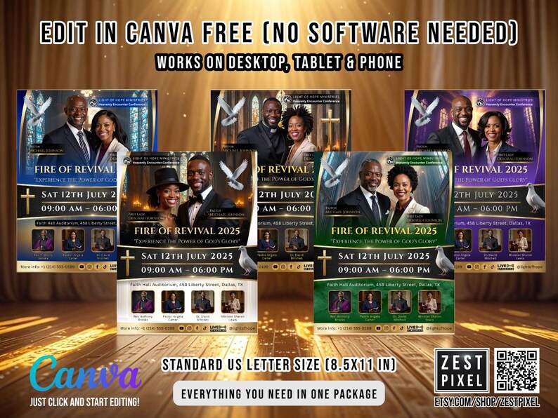 Church Program Template Canva | 8.5x11 US Letter | Fire of Revival ...