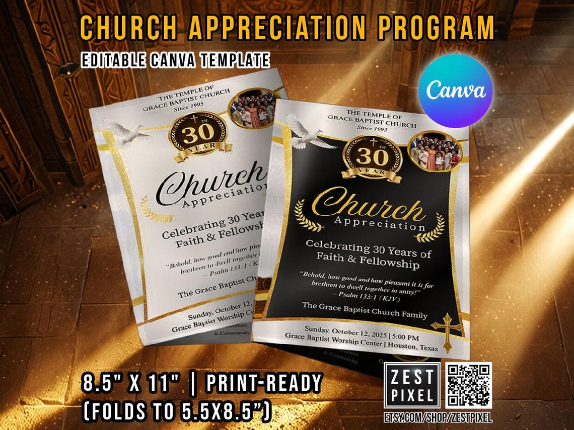 Church Appreciation Program Template | Canva Editable Brochure (8.5"x11 ...