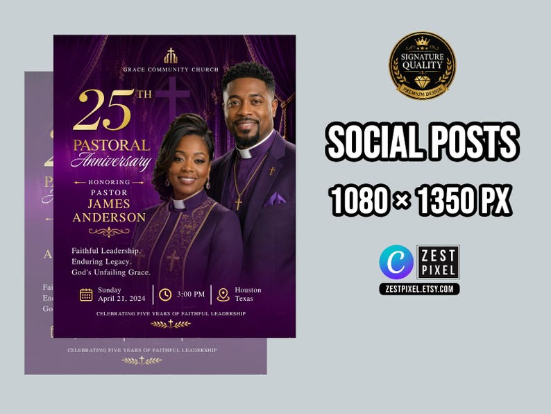 Pastor and Wife Anniversary Program Canva, Church Celebration Program ...