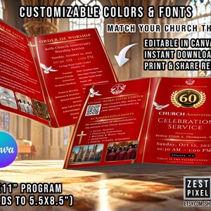 Church Anniversary Program Template Canva – Editable Bifold 11x8.5 in ...