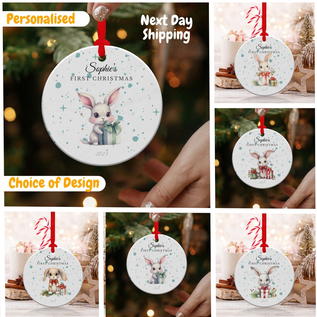 Personalised Baby's First Christmas Rabbit Decoration Keepsake ...