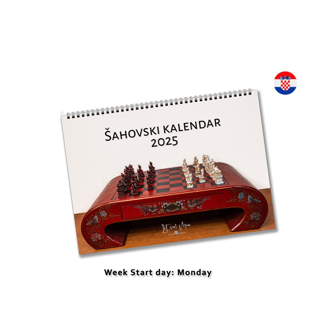 2025 Chess Wall Calendar A4 Horizontal Croatian Week Starts Monday 4890 ...