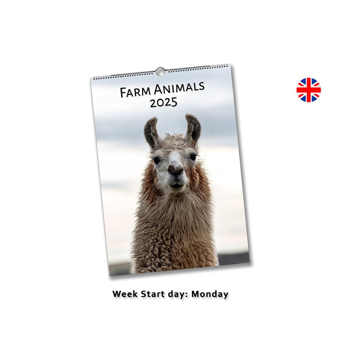 2025 Farm Animal Wall Calendar A3 Vertical English Week Start Monday ...