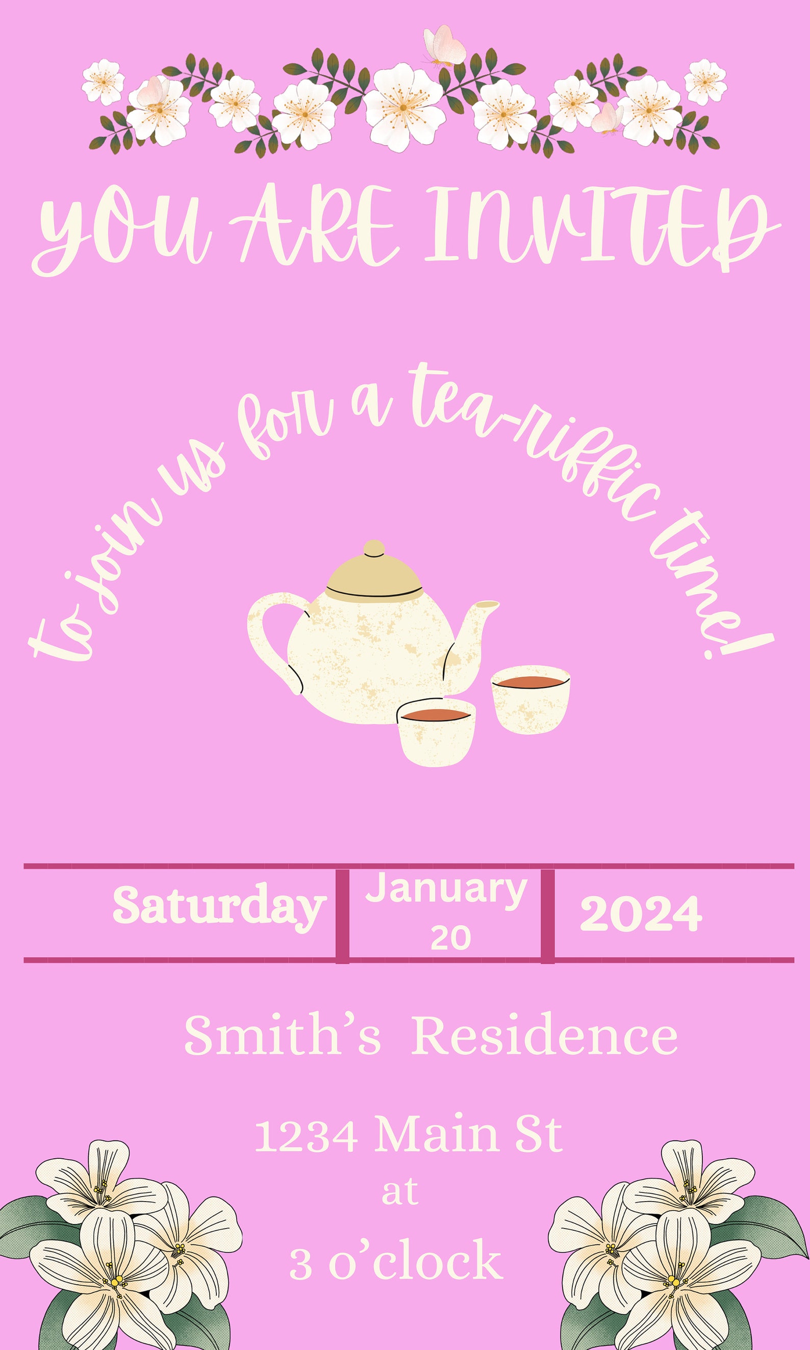Tea Party Invitations, Canva Template Invitation, Printable Invitations ...