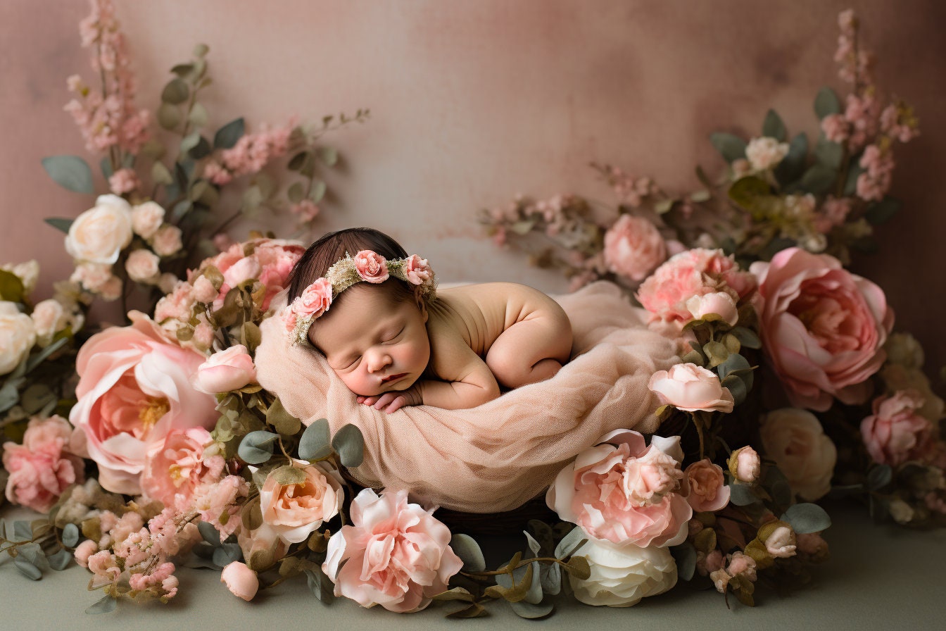 Flowers Newborn Digital Backdrop, Spring Digital Drop, Princess Bed ...