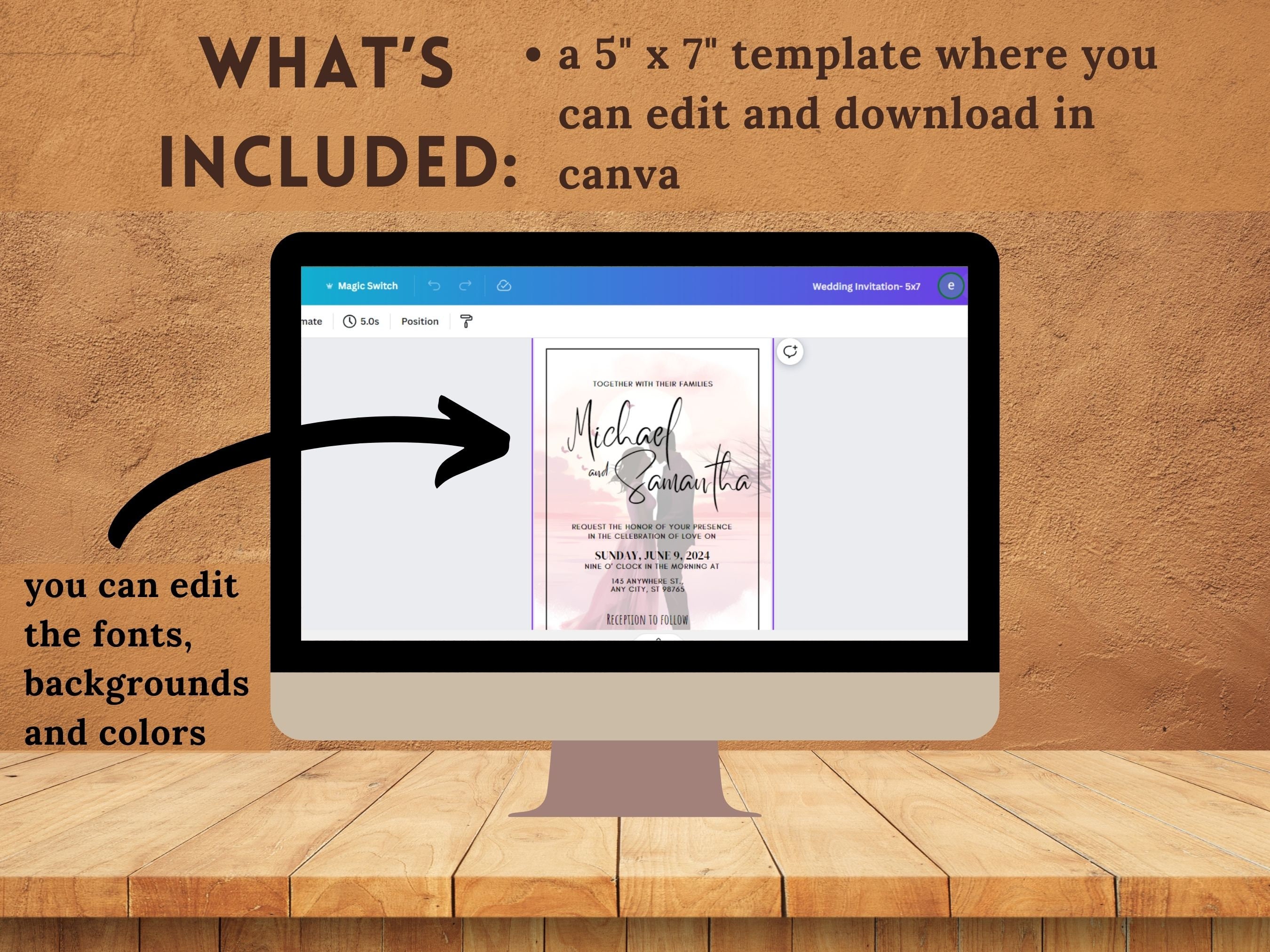 Wedding Invitation Canva Template, Digital Download, Editable ...