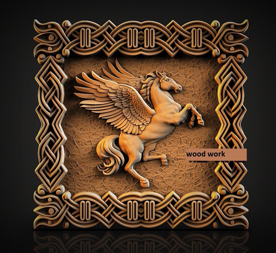 3d Framed Pegasus Relief Model-3d Stl Drawing Files for Cnc Machine-3d Printer-cnc Router ...