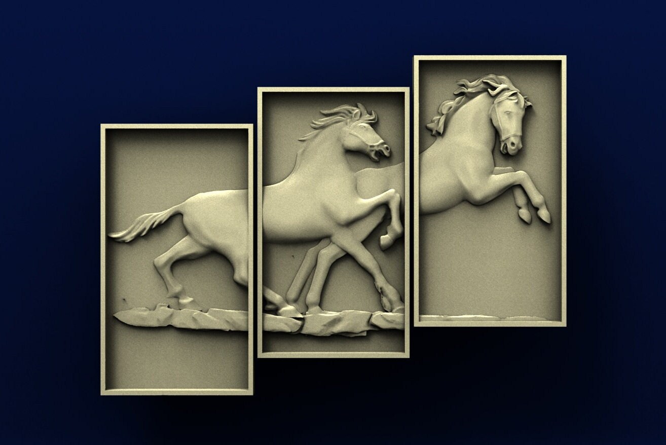 3d Horses Relief Model-3d Stl Drawing Files for Cnc Machine-3d Printer-cnc Router Engraver,wood ...
