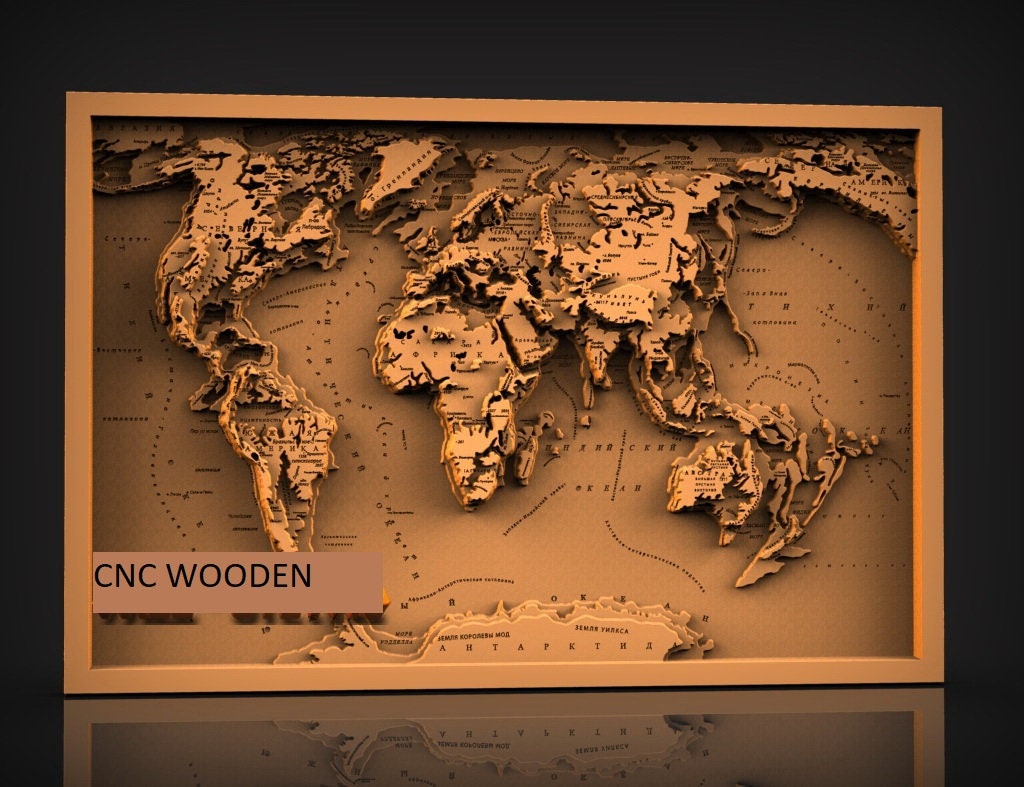3d World Map Relief Model-3d Stl Drawing Files for Cnc Machine-3d ...