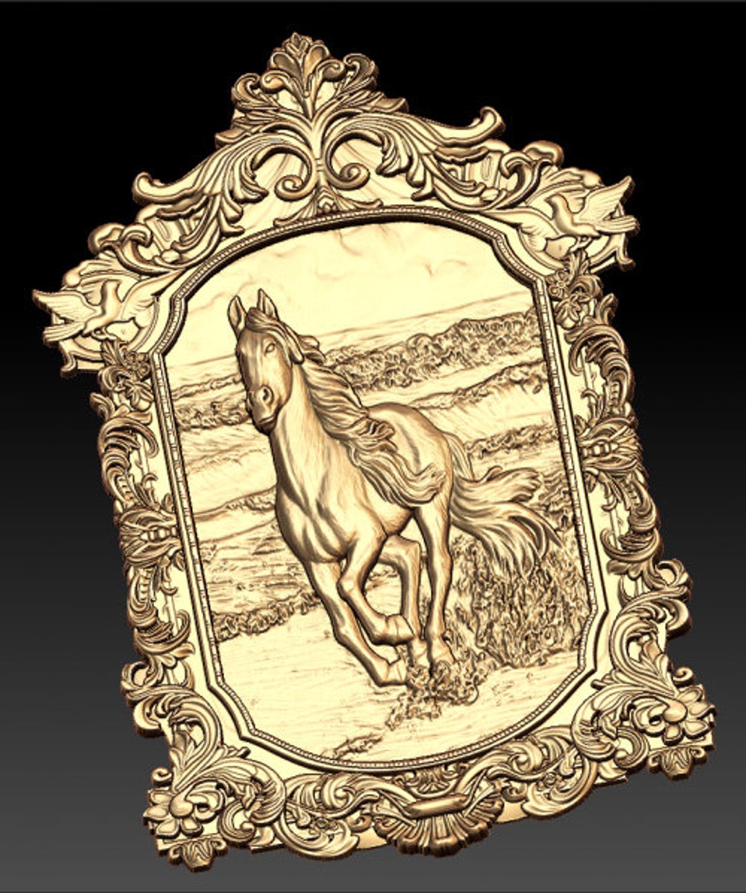 3d Framed Horse Painting Relief Model-3d Stl Drawing Files for Cnc Machine-3d Printer-cnc Router ...